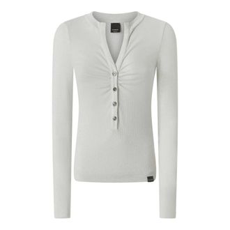 Pinko Metallic Gerippter Langarm Henley-Pullover - - Tops - Damen - Grau - L