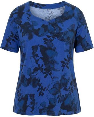 Ulla Popken T-Shirt T-Shirt A-Linie Herzausschnitt Halbarm Pima Cotton