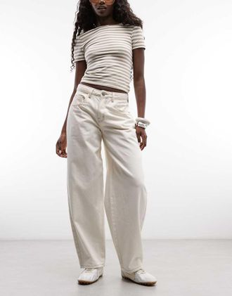 Daisy Street Low-Rise Barrel-Jeans in Ecru-Wei&szlig;