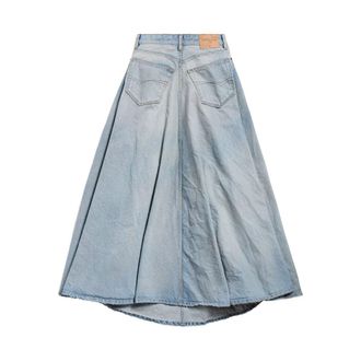 Balenciaga Womens A-Line Denim Skirt With Fringe Blue Cotton