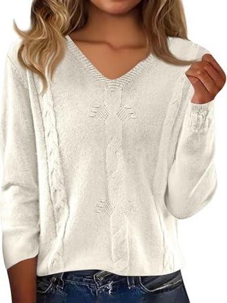 Generic Pull surdimensionn&eacute; &agrave; col en V et &agrave; manches longues pour femme, blanc, XXL