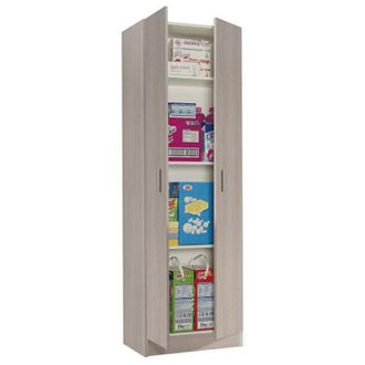 PEGANE Armoire colonne de rangement 2 portes coloris ch&ecirc;ne - hauteur 180 cm x 59 cm longueur x profondeur 37 cm