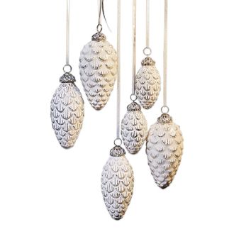 Loberon Weihnachtsschmuck 6er Set &Eacute;va, Tannenzapfen-Look, Bauernsilber & Feines Antik-Finish, Christbaumschmuck, Weihnachtsdeko, Weihnachten, Glas, Eisen, ant