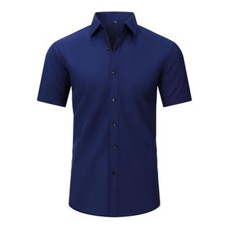 Generic Zealburst Chemise en coton stretch infroissable &agrave; manches courtes pour homme Noir, bleu marine, 3XL