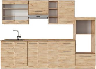 Vicco Küchenzeile Fame-Line, Goldkraft Eiche, 280 cm ohne Arbeitsplatte