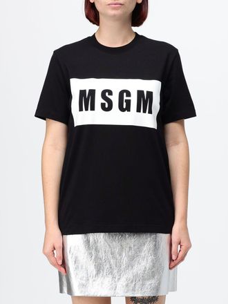 Msgm T-shirt en coton &agrave; manches courtes avec logo imprim&eacute; sur le devant