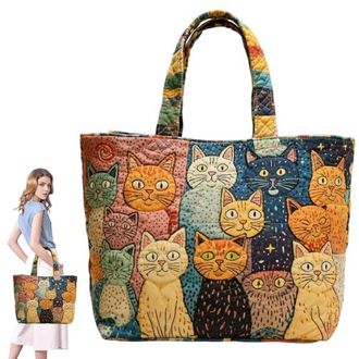 Generic Sac fourre-tout matelass&eacute;, l&eacute;ger imprim&eacute; r&eacute;tro, sensation artistique, patchwork matelass&eacute;, sac &agrave; main pour femme, r&eacute;utilisable, respectueux de lenviro