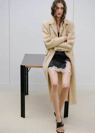 Mango Satinierter Rock mit Spitze schwarz - Damen - 36 - MANGO