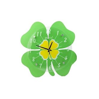 La Chineuse Wanduhren, Holz Glas Metall, Kleeblätter grün, 35x35x5cm