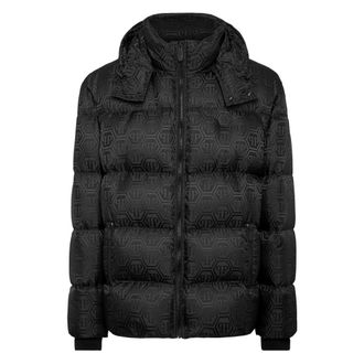Philipp Plein Homme, Vestes, Noir, Taille: 3XL Oversize Nylon Jacquard Bomber Monogram