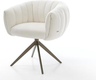 DELIFE Drehstuhl Jada-Flex Boucl&eacute; Soft Beige Kreuzgestell breit Effektfinish Titan 360&deg; drehbar Wippfunktion Taschenfederkern, Esszimmerst&uuml;hle