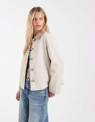 Vero Moda Barnjacke mit kontrastierendem Kragendetail in Oatmeal-Neutral