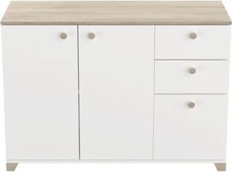 Demeyere Buffet 3 Portes et 2 Tiroirs- Décor Chêne Kronberg et Blanc - Style Contemporain- pour Salon, Salle à Manger- L119,6 x P41,9 x H85,1 cm