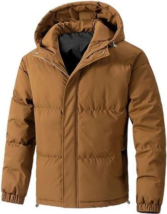 Generic Doudoune dhiver chaude d&eacute;contract&eacute;e &agrave; manches longues et col montant &agrave; capuche et fermeture &eacute;clair int&eacute;grale pour homme, marron, 3XL