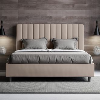 Les Tendances Les Tendances - Letto Matrimoniale Senza Rete Imbottito 160x200 Similpelle Tortora Agueda