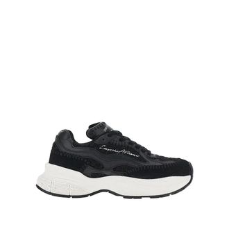 Emporio Armani Baskets en maille avec d&eacute;tails en similicuir - Homme - Chaussures - Noir - Taille: 37 EU