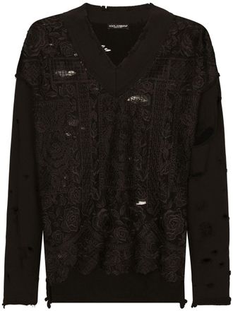 Dolce & Gabbana sweat en tulle &agrave; broderies - Noir