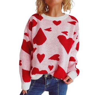 Generic Pull damour &agrave; manches longues pour la Saint-Valentin - Grande taille - Coupe ample - Doux et confortable - Imprim&eacute; coeur - Pour femme - Chaud - Imprim
