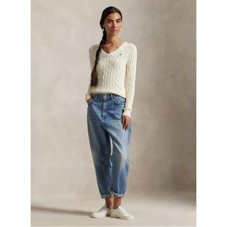 Ralph Lauren Femme, Pulls, Beige, Taille: 40 FR Pull en coton &agrave; col en V et maille torsad&eacute;e