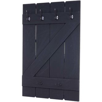 Hhg Garderobe murale 783, planche vestiaire, vintage, 6 crochets 91x60cm, gris fonc&eacute; shabby