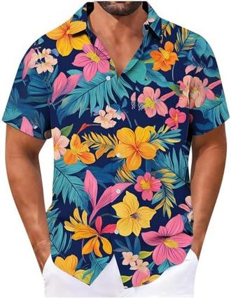 Generic Chemise hawa&iuml;enne d&eacute;contract&eacute;e et confortable pour homme - Col rabattu - L&eacute;g&egrave;re et respirante - Classique - Chemise de plage &agrave; manches courtes - Chemi