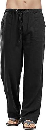 Generic Pantalon en lin l&eacute;ger pour homme - Pantalon d&eacute;t&eacute; slim fit - Pantalon de plage droit - Pantalon de jogging avec cordon de serrage - Couleur unie - Pant