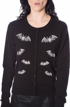 Banned Strickjacke Gothic Lace Bats Bestickte Fledermäuse Cardigan