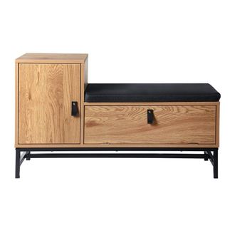 Calicosy Schuhbank - Eichenoptik - Spanplatten - Metallgestell - Griffe in Lederoptik - Polyestergewebe - 2 geschlossene Staur&auml;ume - Flur, Ankleidezimmer - Ind