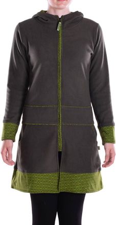 vishes Alternative Bekleidung - lange Kapuzenjacke Damen Fleece Hippiemantel &Uuml;bergangsjacke olive 38