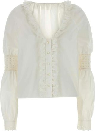 Alberta Ferretti Femme, Blouses et Chemises, Blanc, Taille: 36 FR Chemise Popeline
