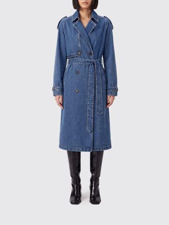 Anine Bing Trench long &agrave; double boutonnage en denim de coton avec ceinture