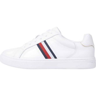 Tommy Hilfiger Damen Court Sneaker Essential Court Sneaker Stripes aus Leder, Wei&szlig; (White), 40