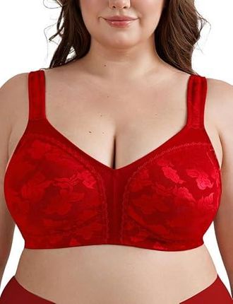 Wingslove Femme Soutien-Gorge Minimiseur sans Armatures Grande Taille Non-Rembourr&eacute; Confortable Soft Cup Rouge Lave 100F