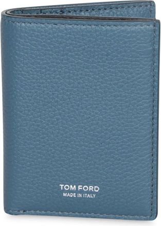 Tom Ford Homme, Accessoires, Bleu, Taille: ONE Size Porte-cartes en Cuir Bleu avec Logo Argenté
