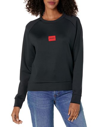 HUGO BOSS Damen Gewebtes Jersey-Sweatshirt Pullover, Black Soil, M