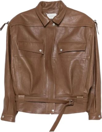 Magda Butrym Femme, Vestes, Brun, Taille: 36 FR Veste en cuir ceintur&eacute;e &agrave; col pointu