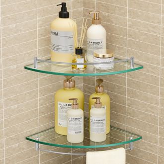 Kes Eckregal Glas Duschablage Glasregal Duschregal Glasregal Glasablage f&uuml;r Badezimmer Wandregal Edelstahl SUS304 Badregal Dusche Ablage Bad Geb&uuml;rstet 2 S