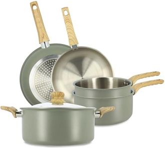 Menastyl Cuisson Batterie de cuisine en inox 18/10 induction 5 pi&egrave;ces Easynox - Acier inoxydable sans accroche - Sans PFAS, sans PTFE - Tous feux dont induction et lav