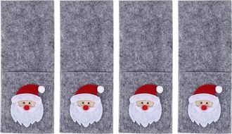 Pretyzoom Weihnachten Besteckhalter Taschen Weihnachtsmann Muster Filz Rechteck Besteckbeutel Weihnachten Tisch Dekoration 4 St&uuml;ck
