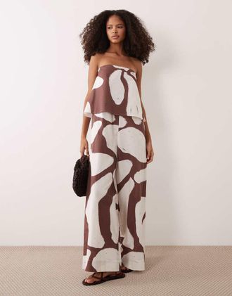 Asos Combinaison bandeau double &eacute;paisseur &agrave; imprim&eacute; - Marron-Blanc