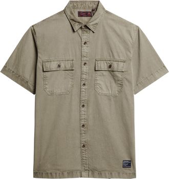 Superdry Herren Military-Kurzarmhemd Helles Kakigr&uuml;n M