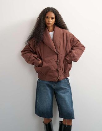 Topshop doudoune hybride &agrave; col ch&acirc;le et brandebourgs marron