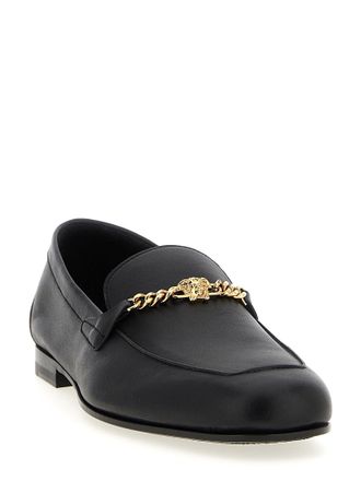 Versace Mens Black Calfskin Slip-On Loafers