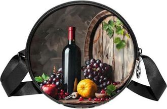 Generic Sac &agrave; bandouli&egrave;re rond pour femme, sac &agrave; bandouli&egrave;re rond d&eacute;contract&eacute; avec fermeture &eacute;clair et bretelles r&eacute;glables, rouge vin