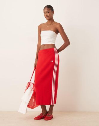 adidas Originals Adicolor - Jupe en maille &agrave; logo 3 bandes - Rouge