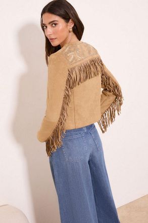 Lipsy Lederimitatjacke Lipsy Festival-Jacke mit Nieten und Fransen (1-St)