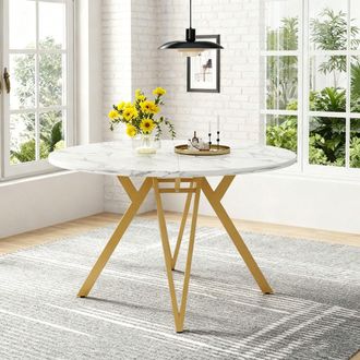 Generic Runder Esstisch (100 * 100 * 76cm), Küchen-Esstisch, runder Couchtisch für 4 Personen, geeignet für Esszimmer, Wohnzimmer, stilvolle Tischbeine aus Me