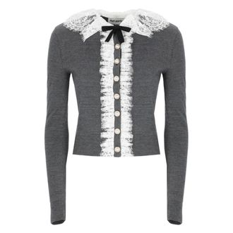 Self Portrait Strickjacke mit Spitzendetail - - Knitwear - Damen - Grau - M