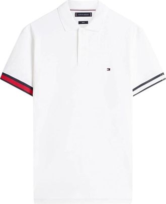 Tommy Hilfiger Homme, Tops, Blanc, Taille: S Polo Slim Fit en Maille Interlock &agrave; Bordures Contrast&eacute;es