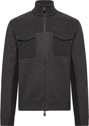 Moncler Moncler Cardigan Zipp&eacute; &Agrave; Col Roul&eacute; En Laine M&eacute;lang&eacute;e, Homme, Gris, Taille: 3xl